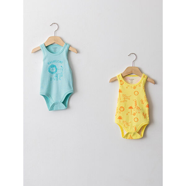 Bisiklet Yaka Baskılı Erkek Bebek Çıtçıtlı Body 2'li