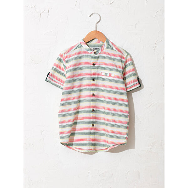 Hakim Yaka Çizgili Kısa Kollu Erkek Çocuk Gömlek