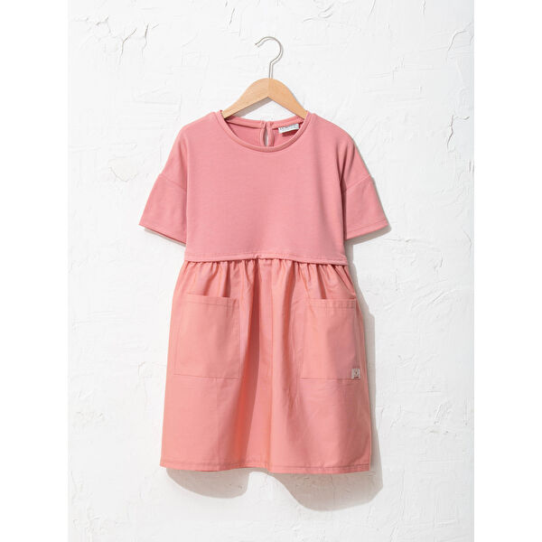 Bisiklet Yaka Basic Kısa Kollu Kız Çocuk Elbise