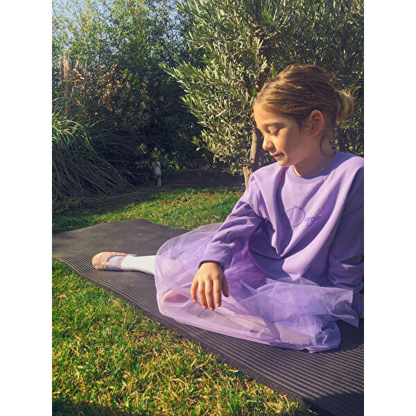 Bisiklet Yaka Baskılı Uzun Kollu Kız Çocuk Bale Sweatshirt