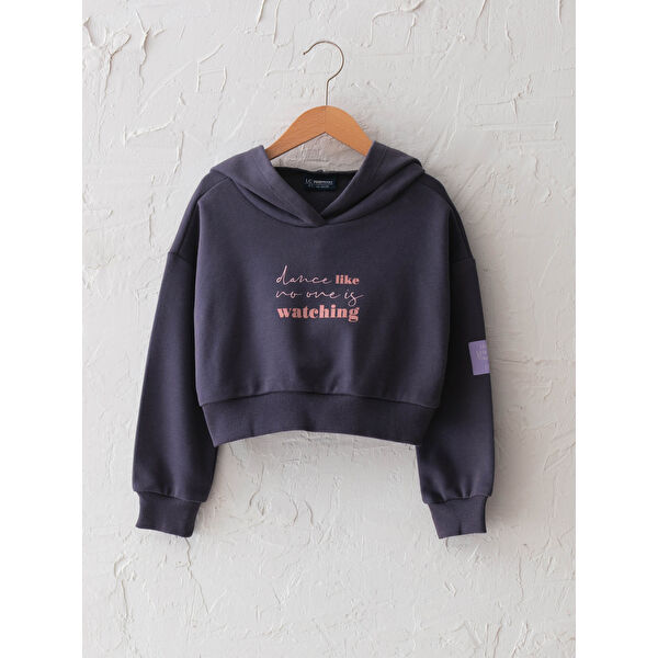 Kapüşonlu Yazı Baskılı Uzun Kollu Kız Çocuk Sweatshirt