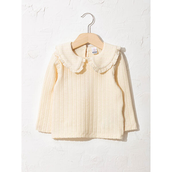 Bisiklet Yaka Uzun Kol Kendinden Desenli Kız Bebek Tişört