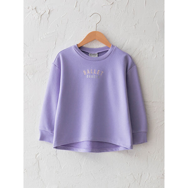 Bisiklet Yaka Bale Yazı Nakışlı Uzun Kollu Kız Çocuk Sweatshirt