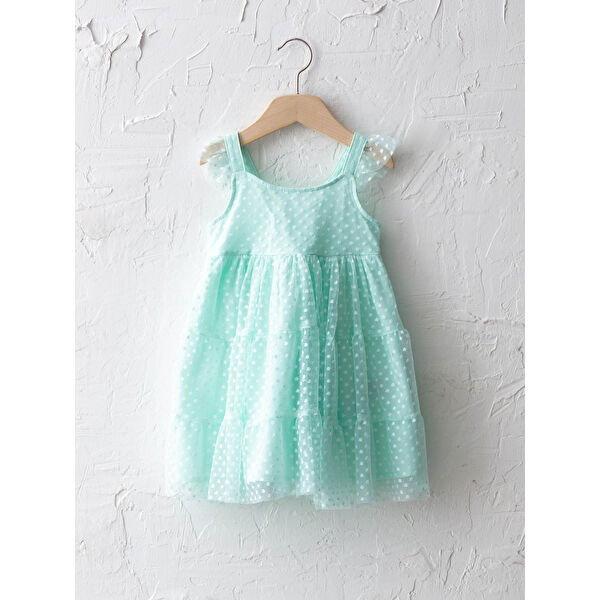 Askılı Kare Yaka Tül Detaylı Puantiyeli Kız Bebek Elbise Askılı Kare Yaka Tül Detaylı Puantiyeli Kız Bebek Elbise