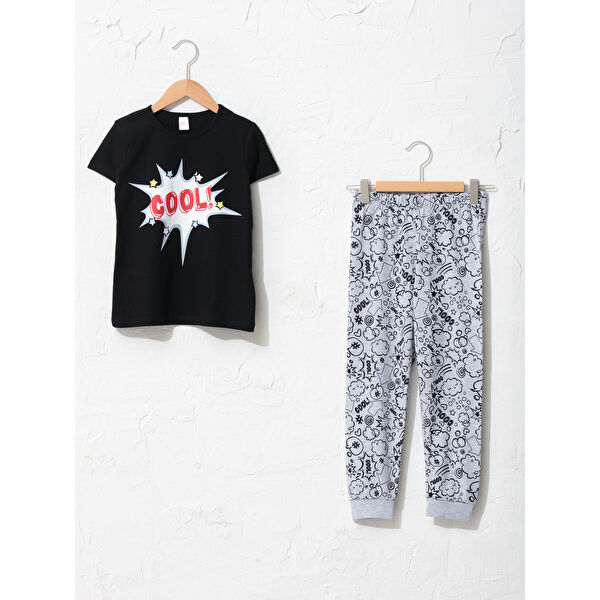 Bisiklet Yaka Baskılı Kısa Kollu Kız Çocuk Pijama Takımı