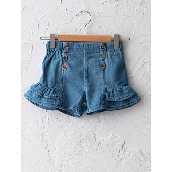 LCW GREEN Beli Lastikli Düğme Detaylı Kız Bebek Jean Şort LCW GREEN Beli Lastikli Düğme Detaylı Kız Bebek Jean Şort