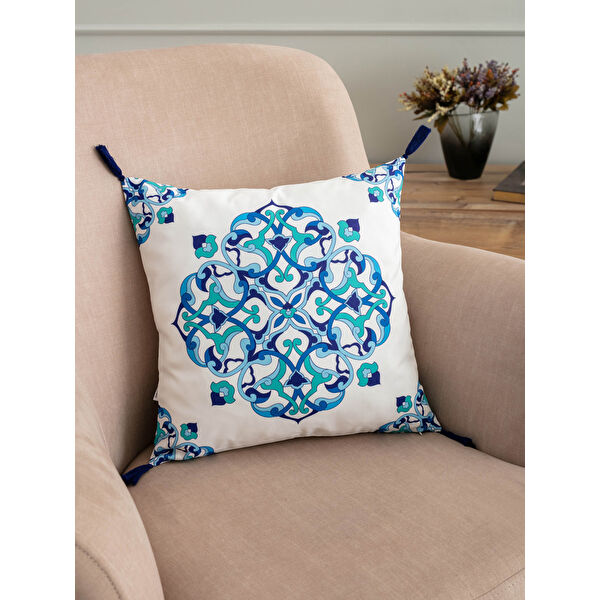 Desenli Püsküllü Kırlent Kılıfı