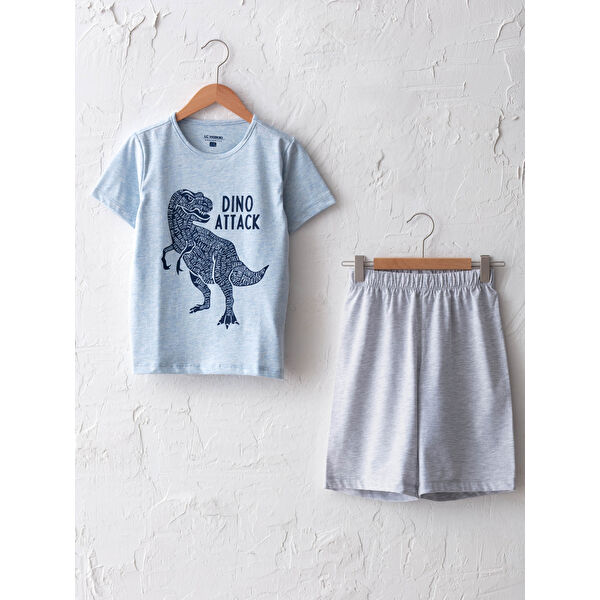 Bisiklet Yaka Baskılı Kısa Kollu Erkek Çocuk Şortlu Pijama Takımı