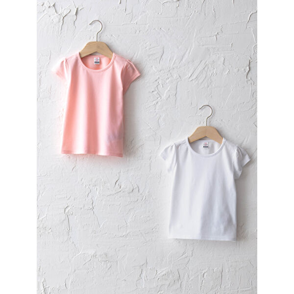 Basic Bisiklet Yaka Kısa Kol Pamuklu Kız Bebek Tişört 2'li Basic Bisiklet Yaka Kısa Kol Pamuklu Kız Bebek Tişört 2'li