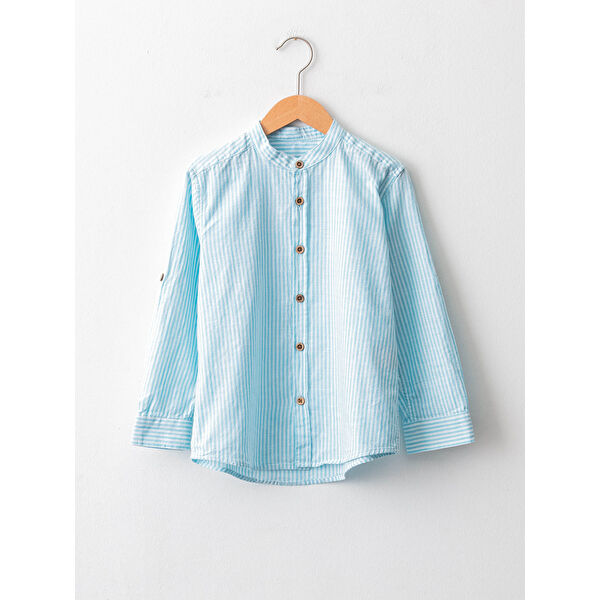 Hakim Yaka Çizgili Uzun Kollu Poplin Erkek Çocuk Gömlek