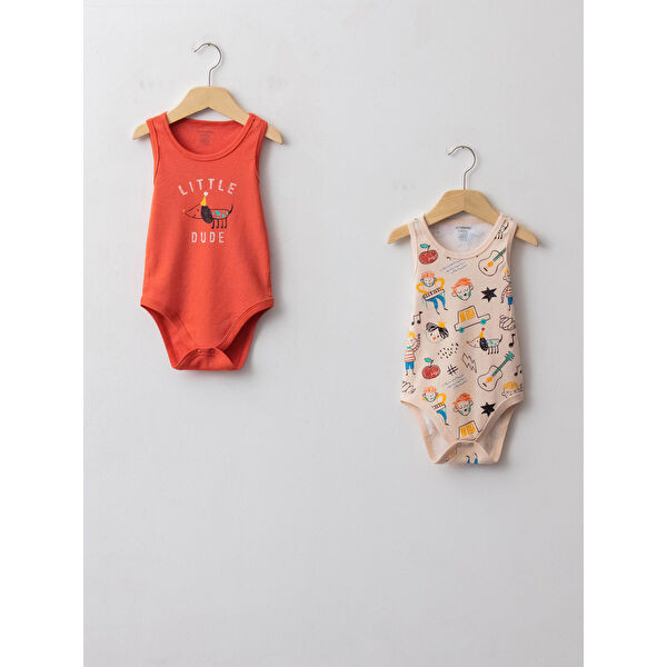Bisiklet Yaka Baskılı Pamuklu Erkek Bebek Çıtçıtlı Body 2'li
