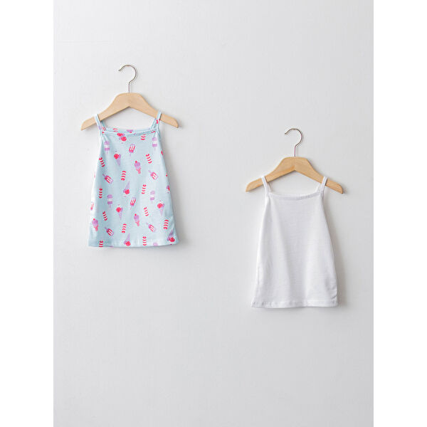 Kare Yaka Askılı Pamuklu Kız Bebek Atlet 2'li