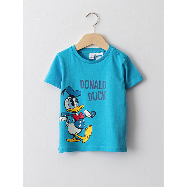 Bisiklet Yaka Kısa Kollu Donald Duck Baskılı Pamuklu Erkek Bebek Tişört Bisiklet Yaka Kısa Kollu Donald Duck Baskılı Pamuklu Erkek Bebek Tişört