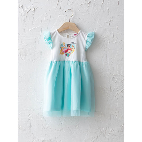 Bisiklet Yaka Kısa Kollu Disney Baskılı Tül Etekli Kız Bebek Elbise Bisiklet Yaka Kısa Kollu Disney Baskılı Tül Etekli Kız Bebek Elbise