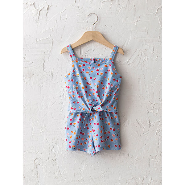 Kare Yaka Askılı Baskılı Kız Bebek Salopet