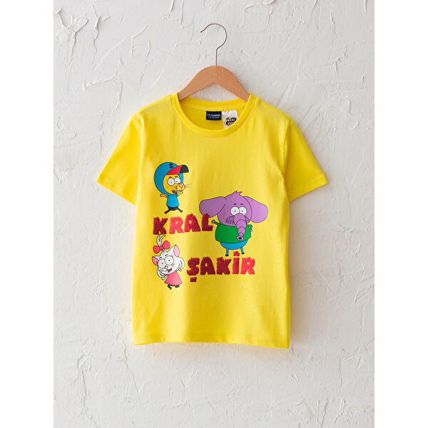 Bisiklet Yaka Kral Şakir Baskılı Kısa Kollu Erkek Çocuk Tişört
