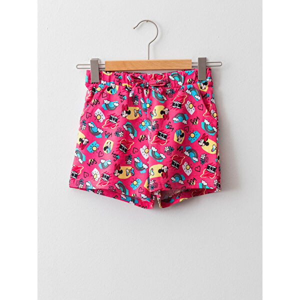 Beli Lastikli Minnie Mouse Baskılı Pamuklu Kız Çocuk Şort