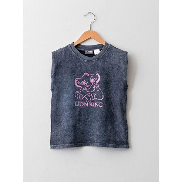 Bisiklet Yaka Aslan Kral Baskılı Pamuklu Kız Çocuk Atlet