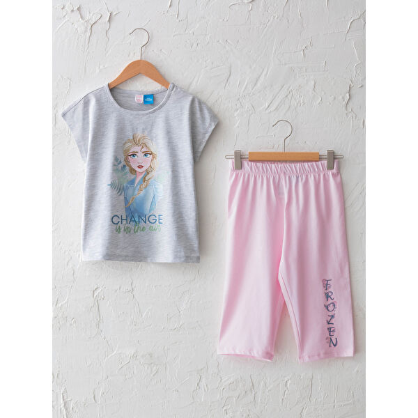 Bisiklet Yaka Elsa Baskılı Kısa Kollu Kız Çocuk Pijama Takımı