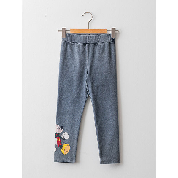 Beli Lastikli Mickey Mouse Baskılı Denim Görünümlü Kız Çocuk Tayt Beli Lastikli Mickey Mouse Baskılı Denim Görünümlü Kız Çocuk Tayt