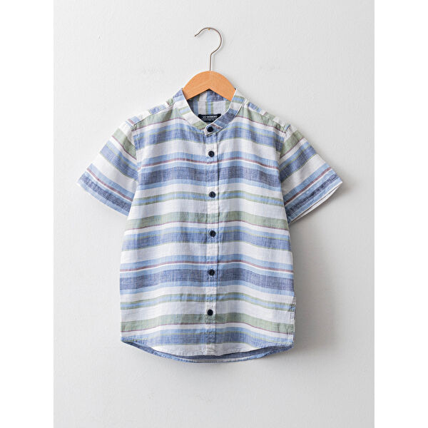 Hakim Yaka Çizgili Kısa Kollu Poplin Erkek Çocuk Gömlek