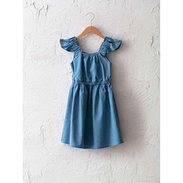 Fırfır Detaylı Basic Kız Çocuk Jean Elbise
