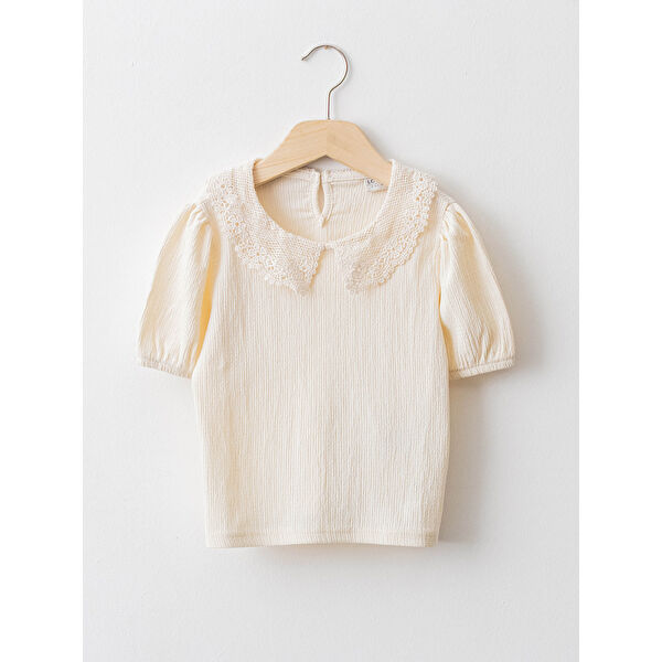 Dantel Detaylı Bebe Yaka Kısa Kollu Kız Çocuk Bluz Dantel Detaylı Bebe Yaka Kısa Kollu Kız Çocuk Bluz
