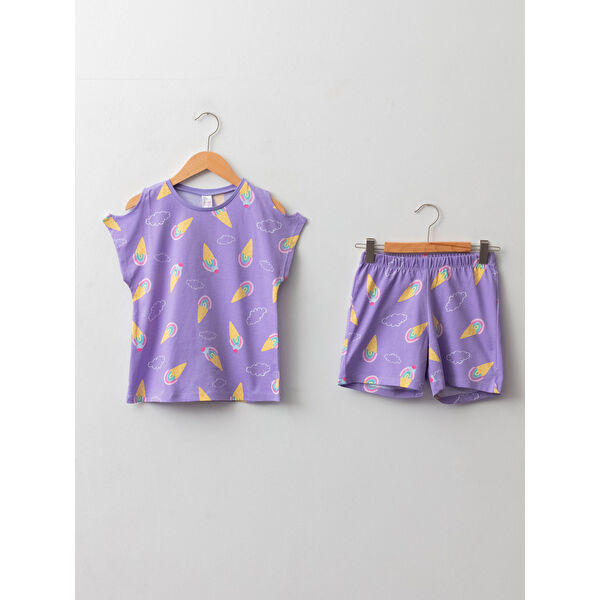 Bisiklet Yaka Baskılı Kız Çocuk Şortlu Pijama Takımı Bisiklet Yaka Baskılı Kız Çocuk Şortlu Pijama Takımı