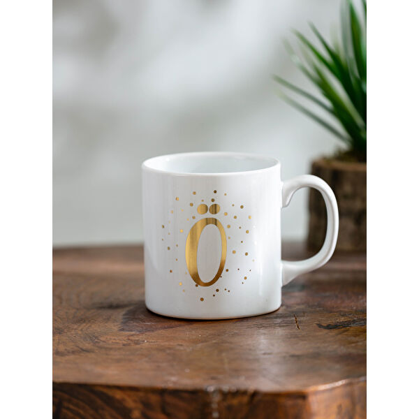 Ö Harfi Gold Baskılı Seramik Kupa Bardak