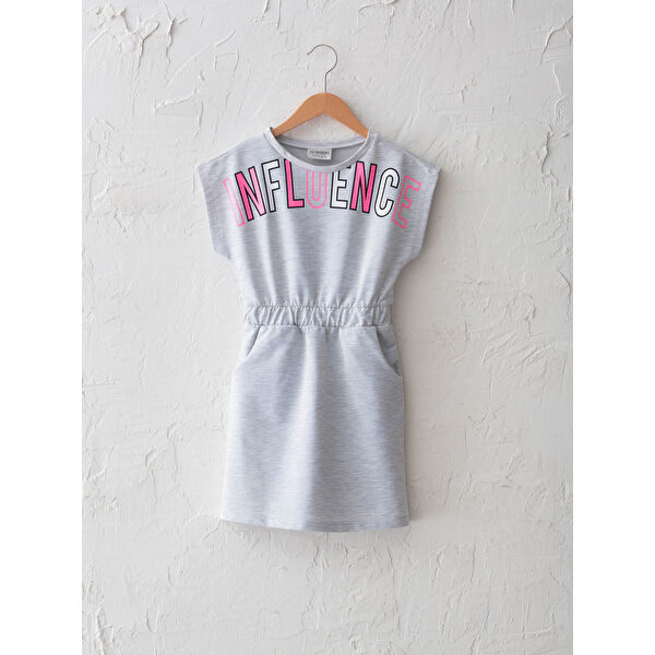 Bisiklet Yaka Yazı Baskılı Kız Çocuk Elbise