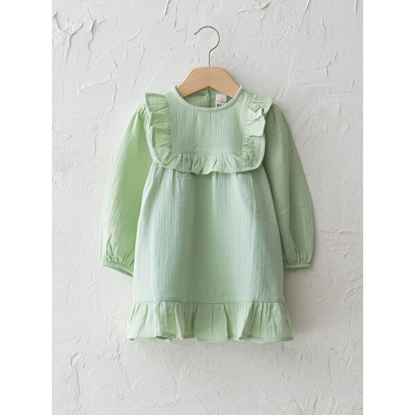 Bisiklet Yaka Uzun Kol Basic Kız Bebek Elbise