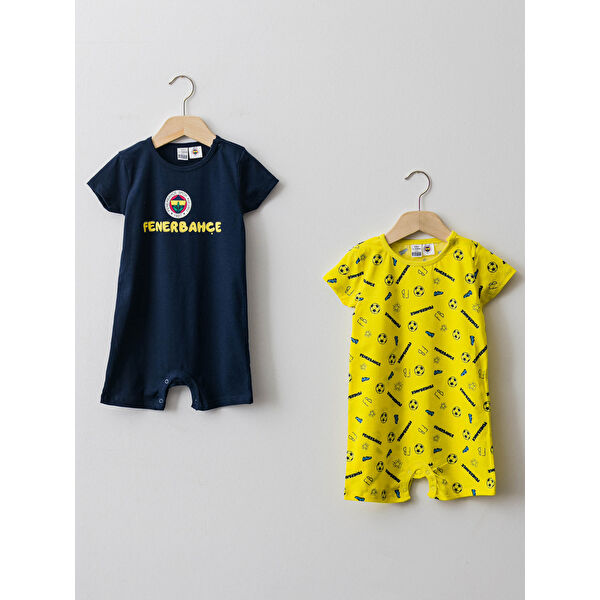 Bisiklet Yaka Kısa Kollu Fenerbahçe Baskılı Pamuklu Erkek Bebek Tulum 2'li