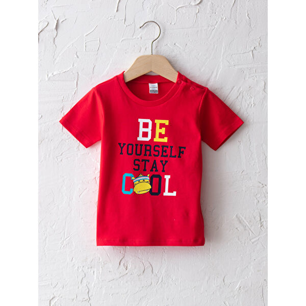 Yazı Baskılı Bisiklet Yaka Kısa Kollu Pamuklu Erkek Bebek Tişört Yazı Baskılı Bisiklet Yaka Kısa Kollu Pamuklu Erkek Bebek Tişört