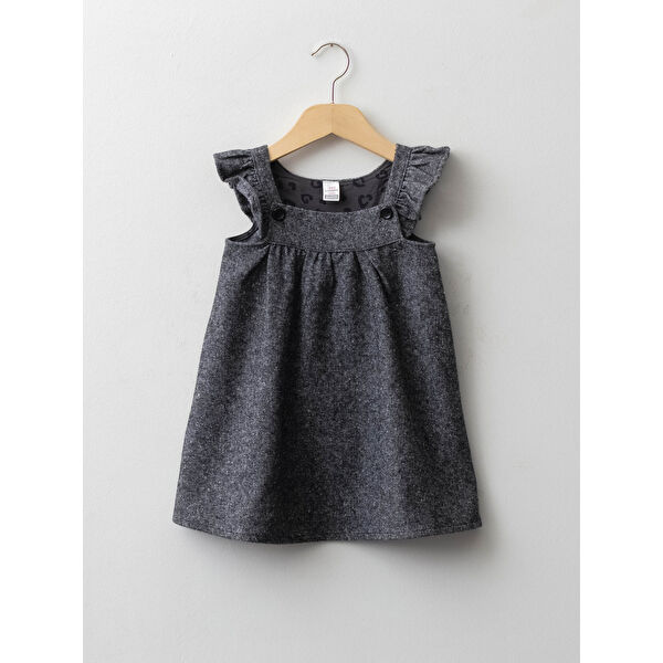 Kare Yaka Fırfır Detaylı Kız Bebek Elbise