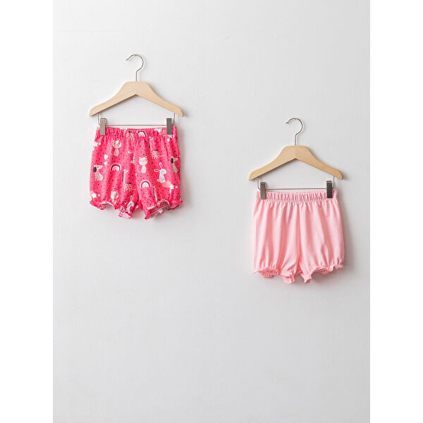 Beli ve Paçası Lastikli Kız Bebek Şort 2'li