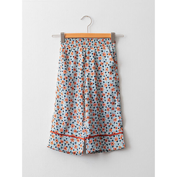 Beli Lastikli Desenli Geniş Paça Viskon Kız Çocuk Capri