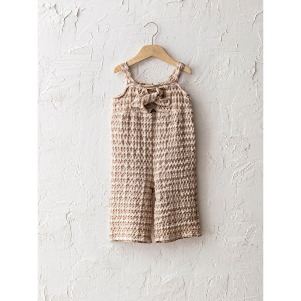 Askılı Kare Yaka Çizgili Kız Bebek Salopet