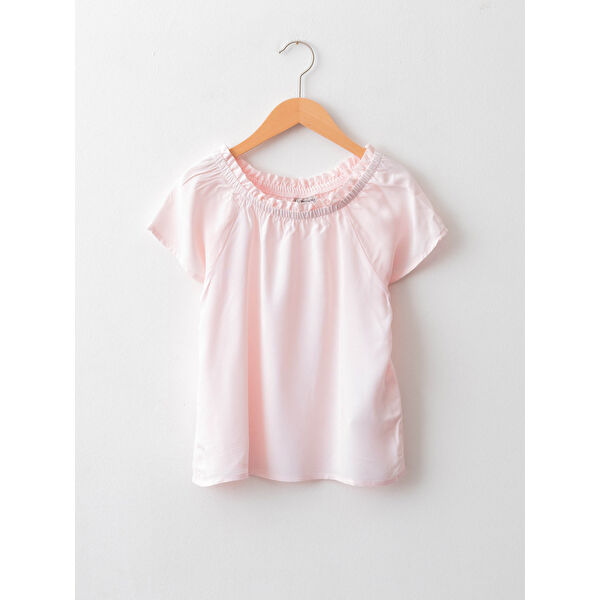 Kayık Yaka Basic Kısa Kollu Viskon Kız Çocuk Bluz