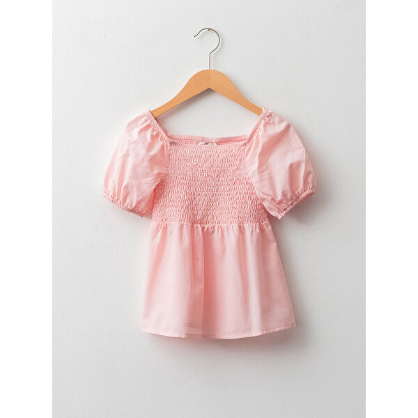 Kayık Yaka Basic Kısa Kollu Poplin Kız Çocuk Bluz