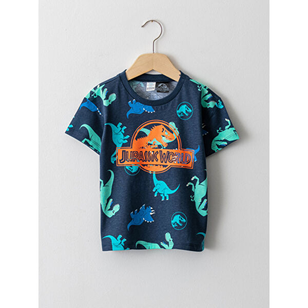 Bisiklet Yaka Kısa Kollu Jurassic World Baskılı Pamuklu Erkek Bebek Tişört