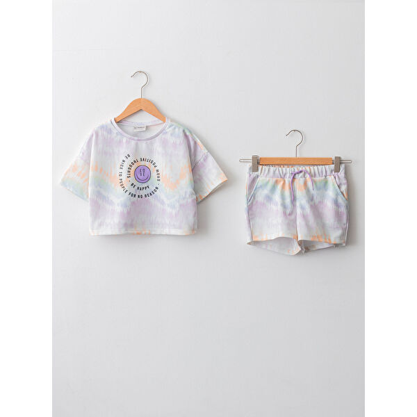 Bisiklet Yaka Baskılı Kısa Kollu Kız Çocuk Tişört ve Şort
