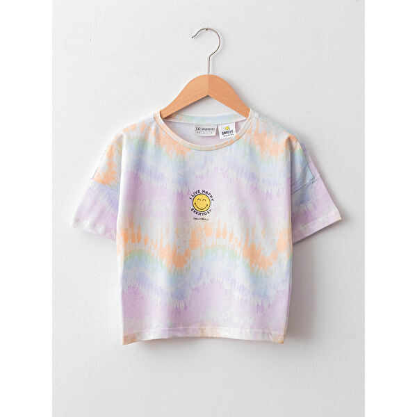 Bisiklet Yaka Smiley Baskılı Kısa Kollu Pamuklu Kız Çocuk Tişört Bisiklet Yaka Smiley Baskılı Kısa Kollu Pamuklu Kız Çocuk Tişört