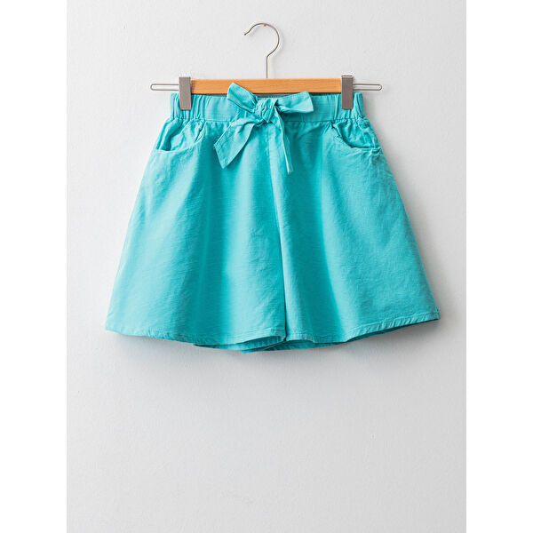Beli Lastikli Basic Poplin Kız Çocuk Şort