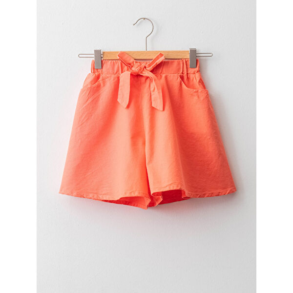 Beli Lastikli Basic Poplin Kız Çocuk Şort