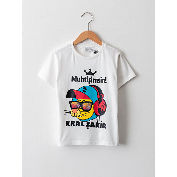 Bisiklet Yaka Kral Şakir Hologram Baskılı Kısa Kollu Erkek Çocuk Tişört