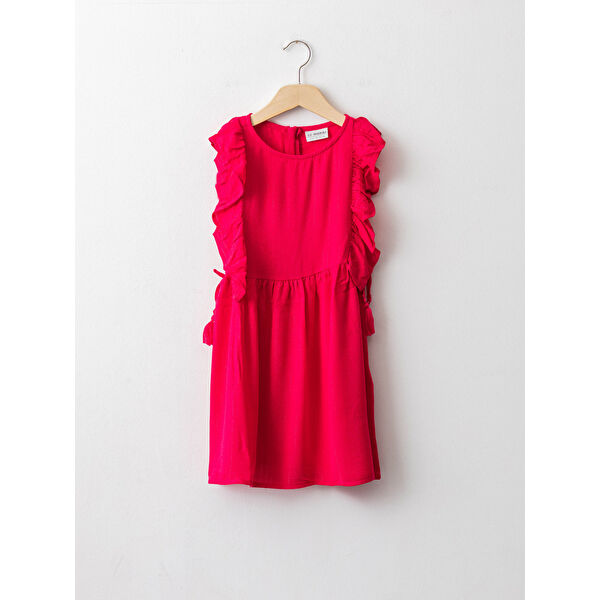 Bisiklet Yaka Fırfır Detaylı Basic Viskon Kız Çocuk Elbise Bisiklet Yaka Fırfır Detaylı Basic Viskon Kız Çocuk Elbise