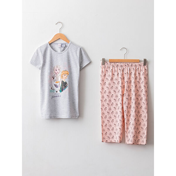 Bisiklet Yaka Elsa Baskılı Kısa Kollu Kız Çocuk Pijama Takımı