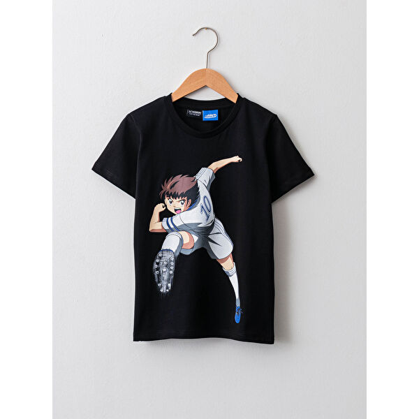 Bisiklet Yaka Kaptan Tsubasa Baskılı Kısa Kollu Pamuklu Erkek Çocuk Tişört Bisiklet Yaka Kaptan Tsubasa Baskılı Kısa Kollu Pamuklu Erkek Çocuk Tişört