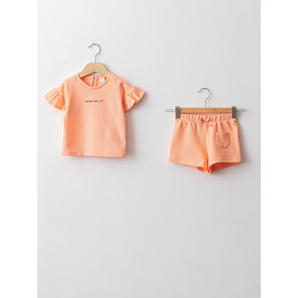 Bisiklet Yaka Kısa Kollu Kız Bebek Tişört ve Şort 2'li Takım
