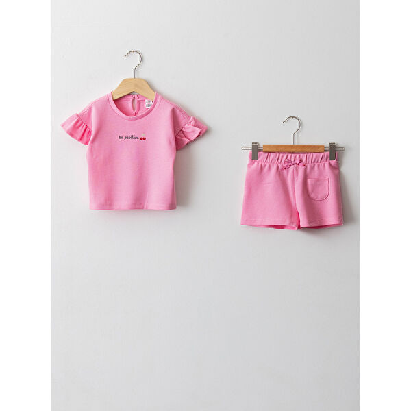 Bisiklet Yaka Kısa Kollu Kız Bebek Tişört ve Şort 2'li Takım